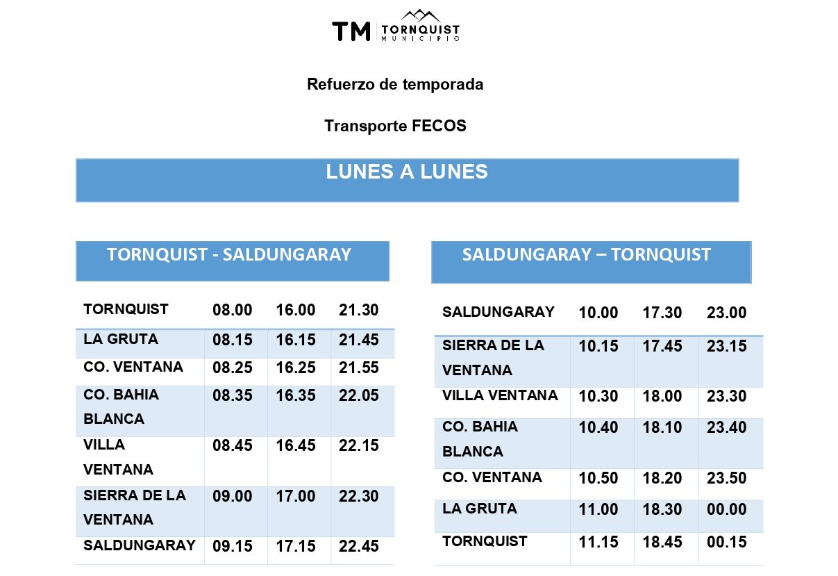 Nuevos horarios del transporte de pasajeros distrital de Fecos a partir ...