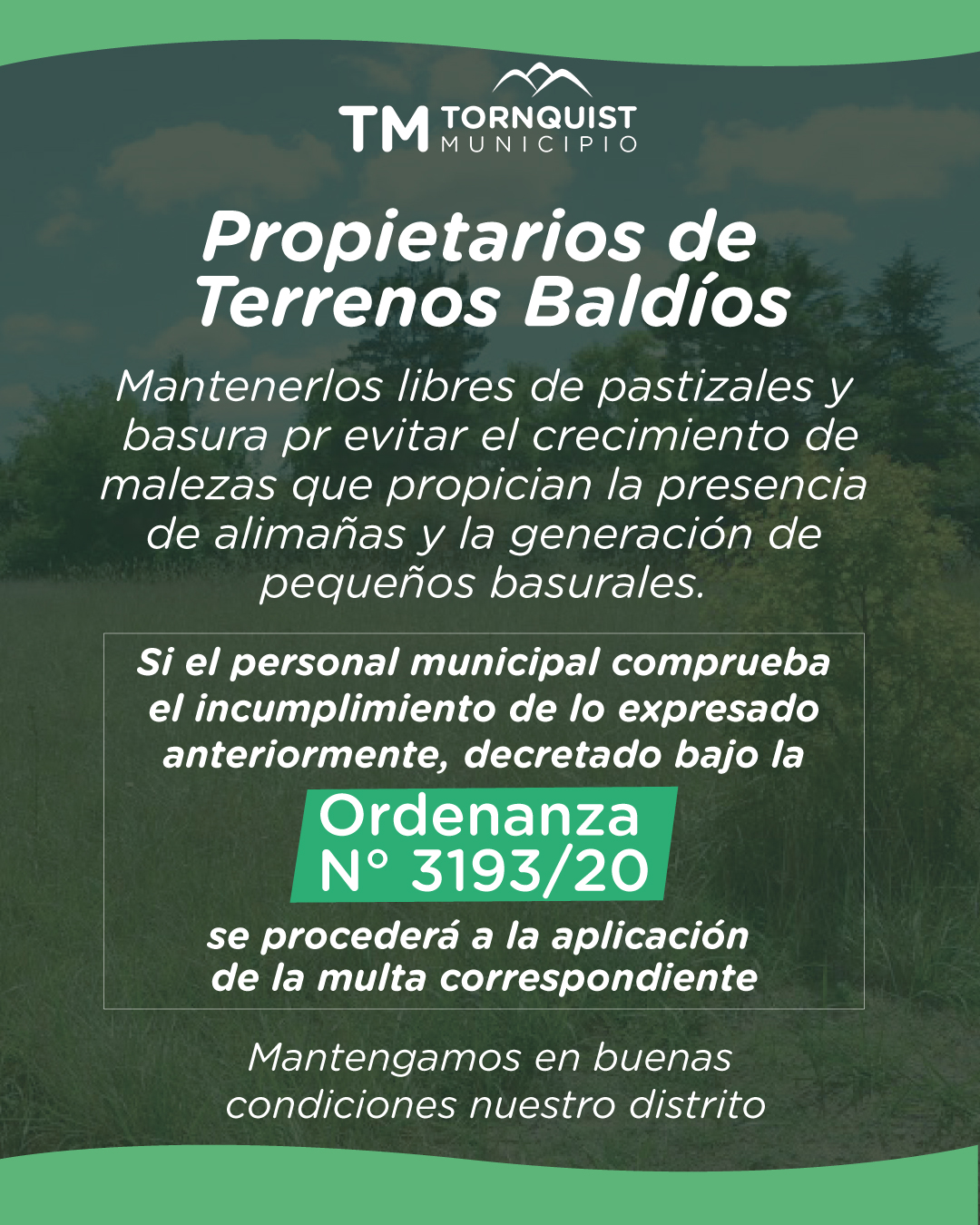 Solicitan mantener los terrenos baldíos libres de pastizales y basura