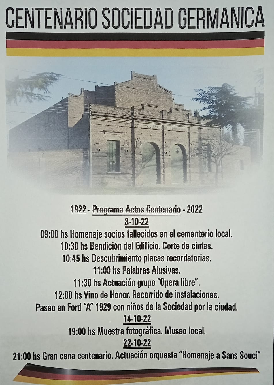 Programa del Centenario de la Sociedad Germánica de Tornquist